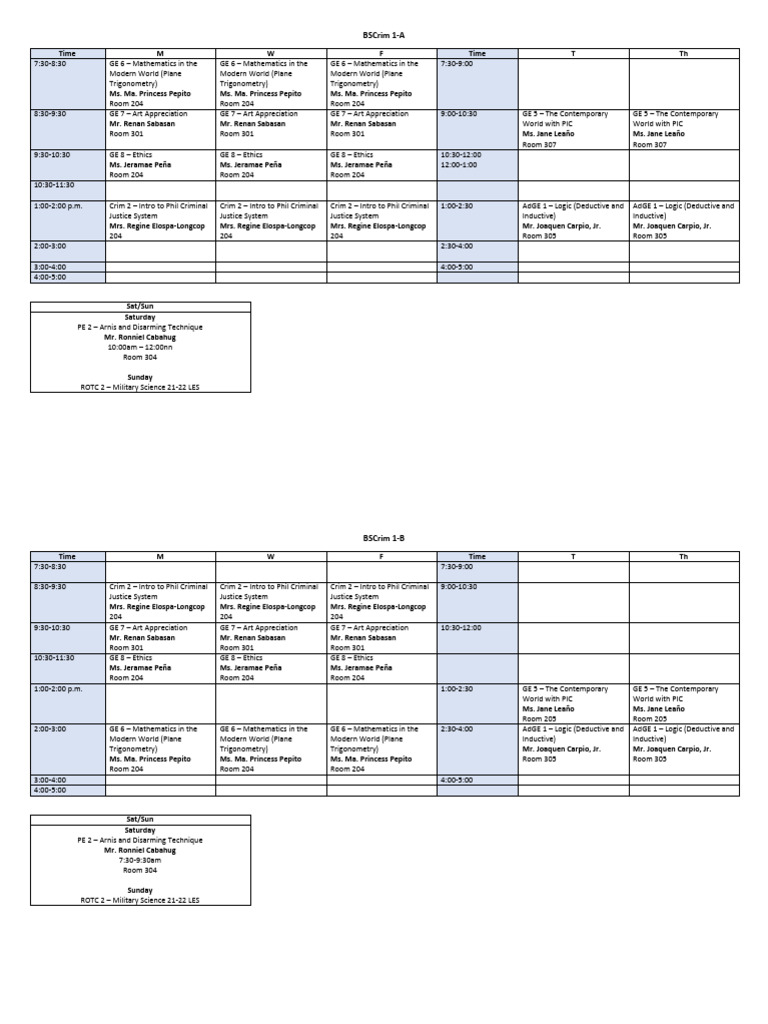 BSCrim Schedule - 2nd Sem | PDF | Forensic Science | Crime & Violence