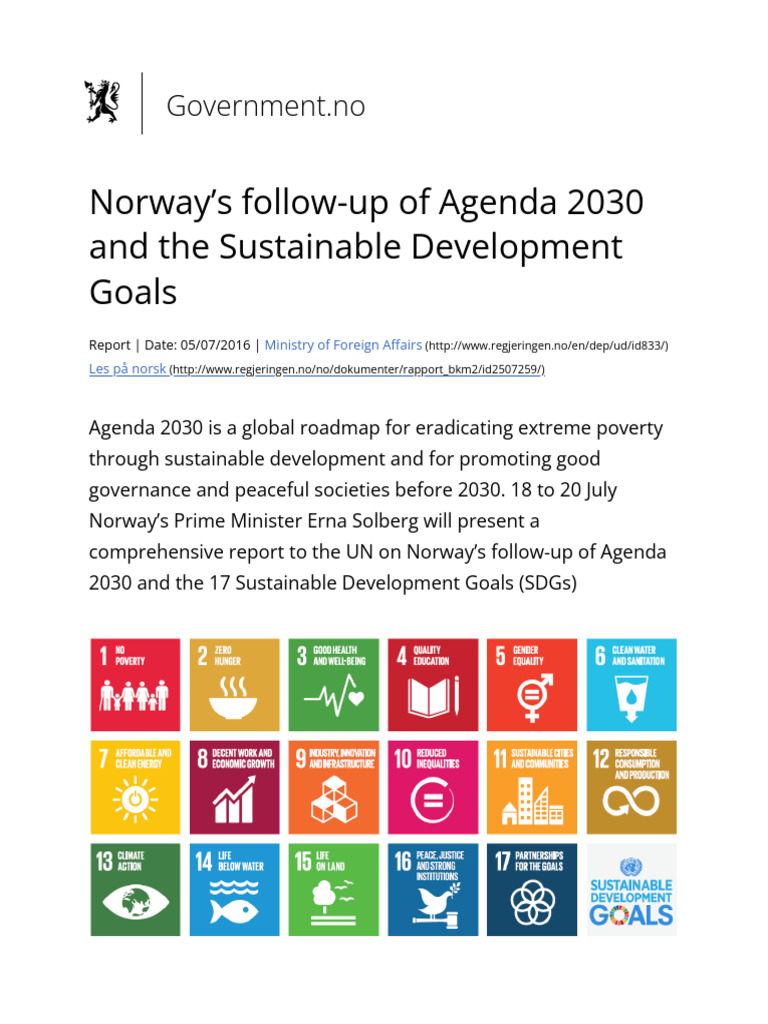 Norway's Commitment to Agenda 2030 | PDF | Sustainability | Food Security