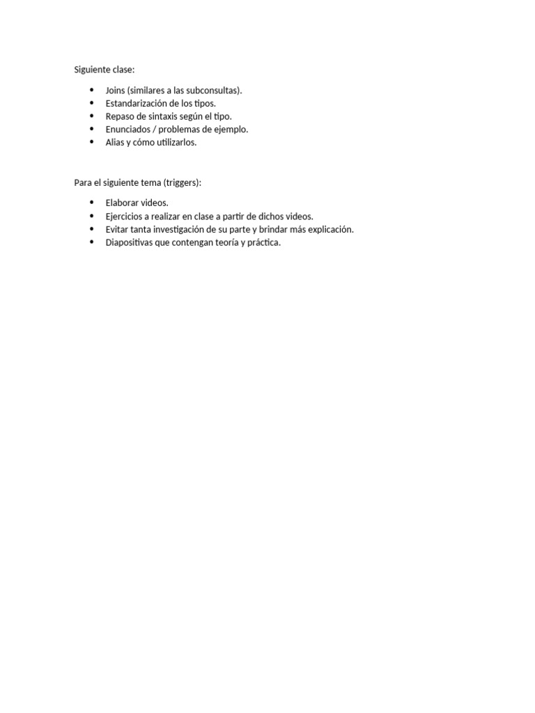 Siguiente Clase - Joins - Triggers | PDF