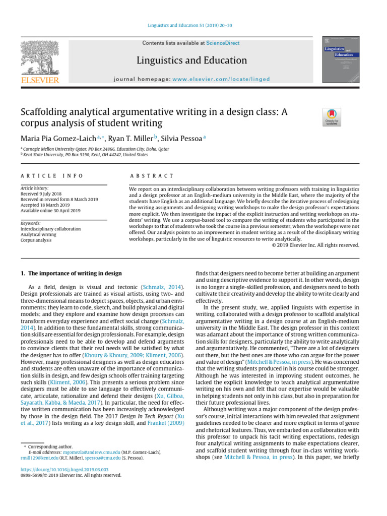 Scaffolding Argumentative Writing in Design | PDF | Writing | Design