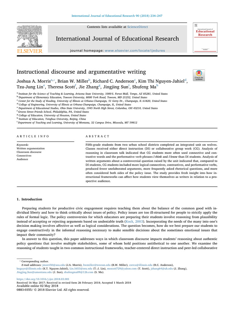 Instructional Discourse and Argumentative Writing (Morris Et Al) | PDF ...