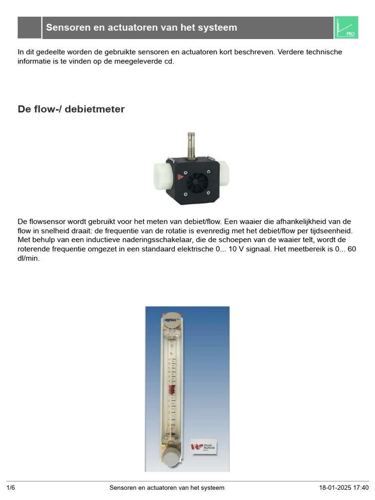 De Flow-/ Debietmeter: Sensoren en Actuatoren Van Het Systeem | PDF