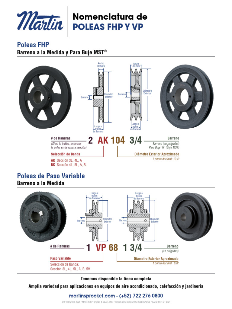 Nomenclatura Polea Paso Variable Martin | PDF | Bienes manufacturados