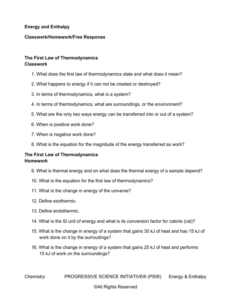 Chem Energy Enthalpy Practice Problems 2022 03 08 Pdf Enthalpy Heat
