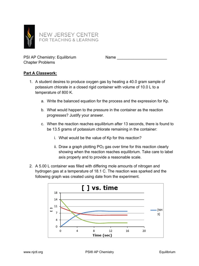 AP Chem Equilibrium Practice Problems 2019-11-12 | PDF | Chemical ...