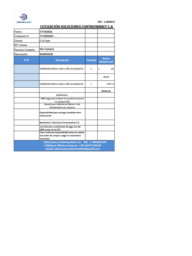 Cotizacion Ca Cars 1710202401 | PDF