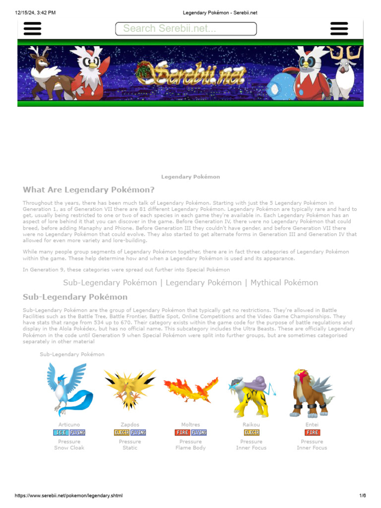 Legendary Pokémon Overview and Types | PDF | Japanese Role Playing ...