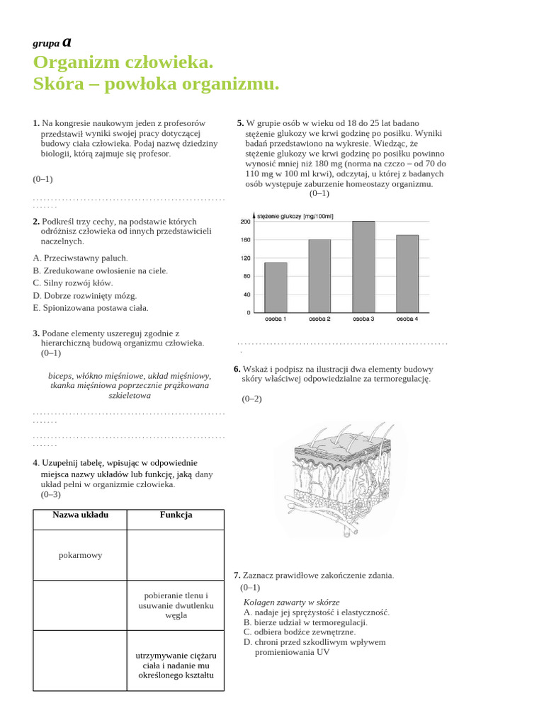 Biologia KL 7 Organizm Czlowieka Skóra GR A I B | PDF