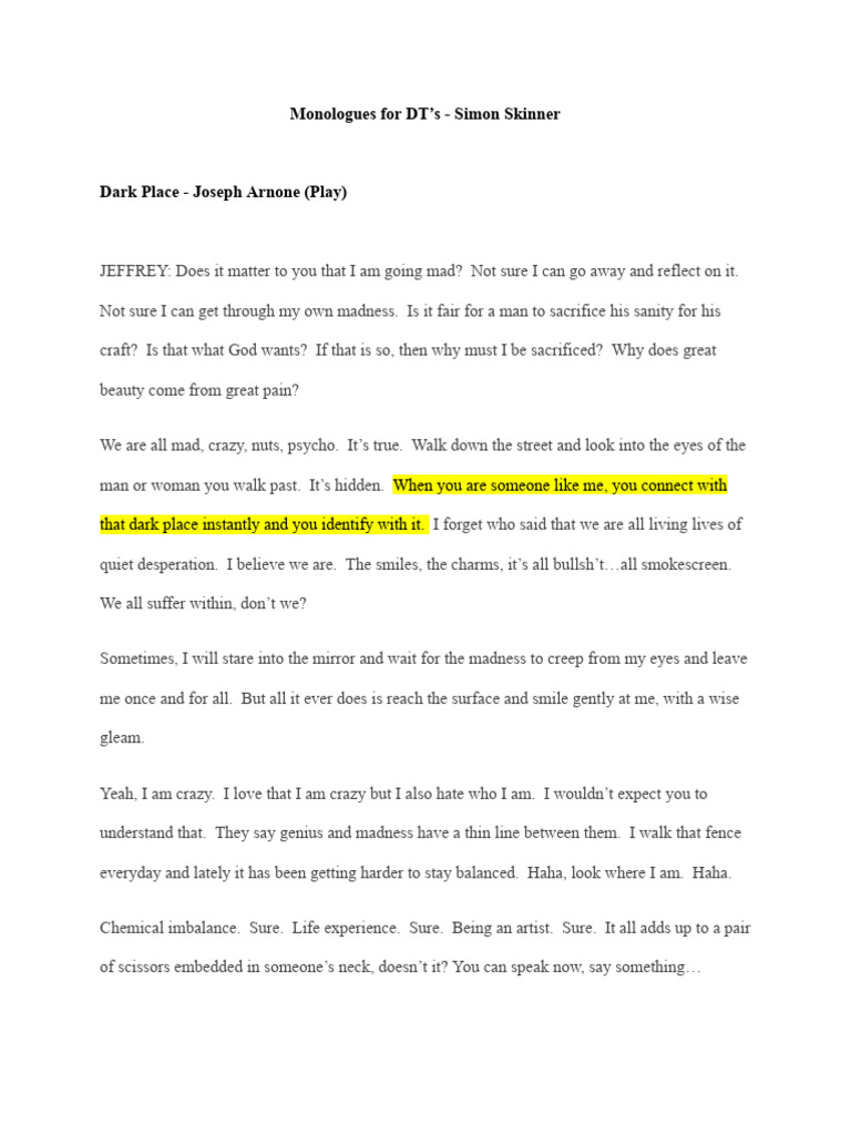 Dark Monologues on Madness and Pain | PDF