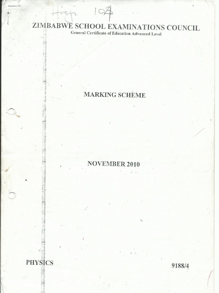Zimsec a-level Physics Ms November 2010 Paper 4 | PDF
