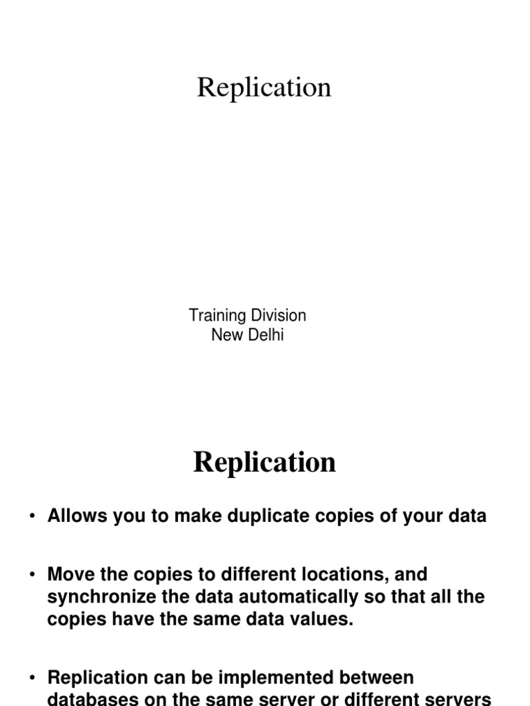 Replication: Training Division New Delhi | PDF | Replication (Computing) | Microsoft Sql Server