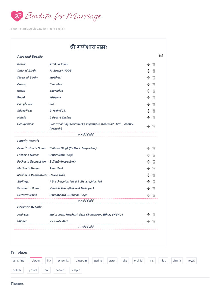 Create Free Marriage Biodata Online | PDF