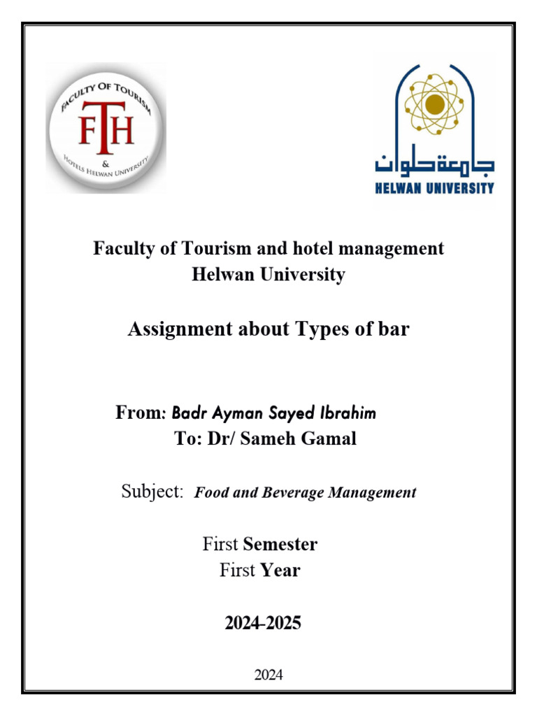 Assignment2 - To Dr:Sameh | PDF | Bar (Establishment) | Drink