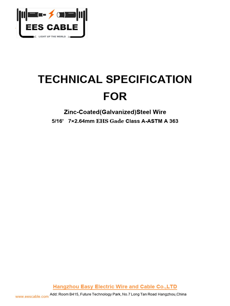 EES CABLE SPECIFICATION Ehs Gade Class A 5 - 16 7c2.64mm Astm A 363 | PDF | Wire | Steel