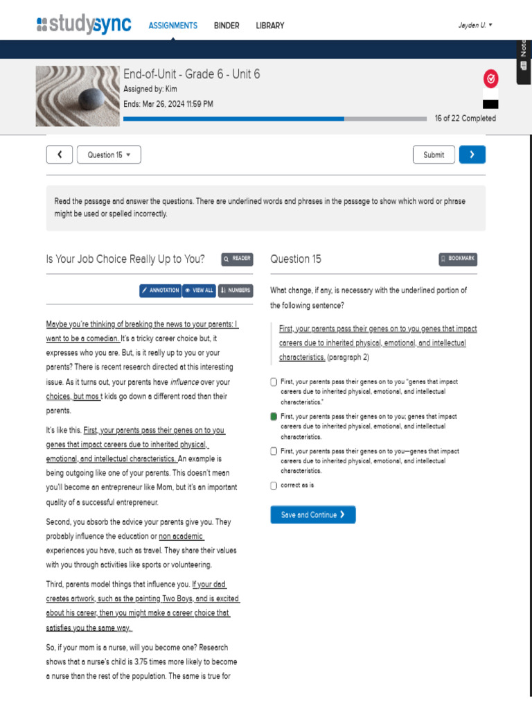 StudySync - Test - End-Of-Unit - Grade 6 - Unit 6 | PDF