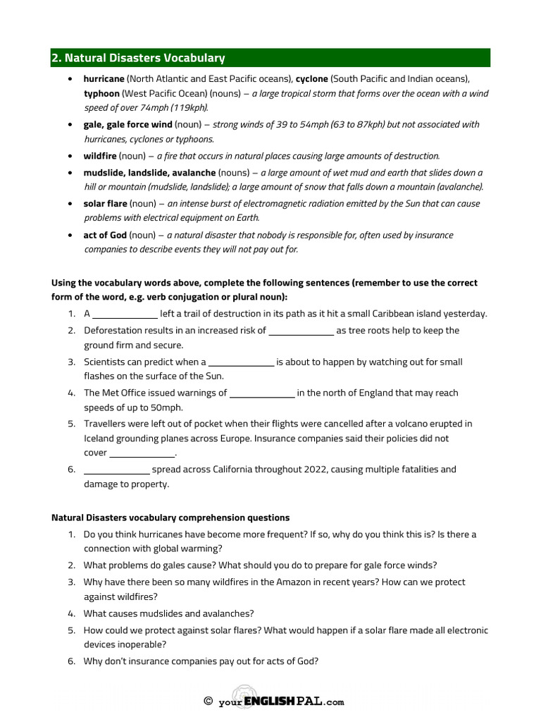 ESL Lesson Plan: Natural Disasters | PDF | Tropical Cyclones | Natural ...