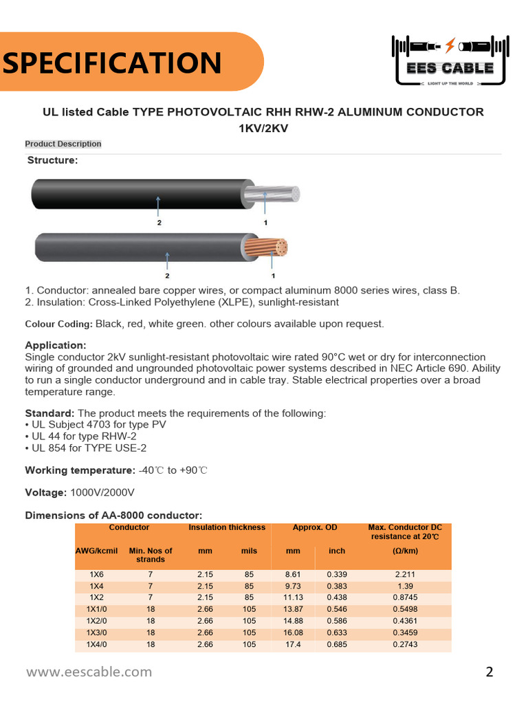 SPECIFICATION OF RHH RHW-2 AL | PDF | Electrical Conductor ...