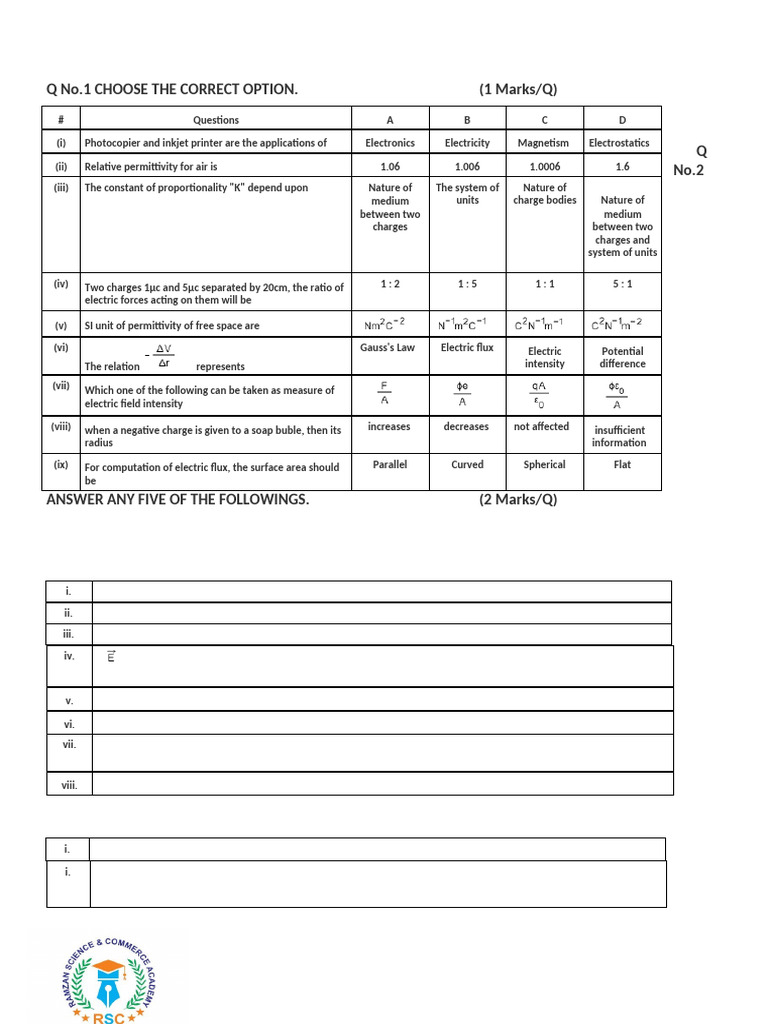 T1 PHYSICS PART 2 | PDF | Electrostatics | Electric Field