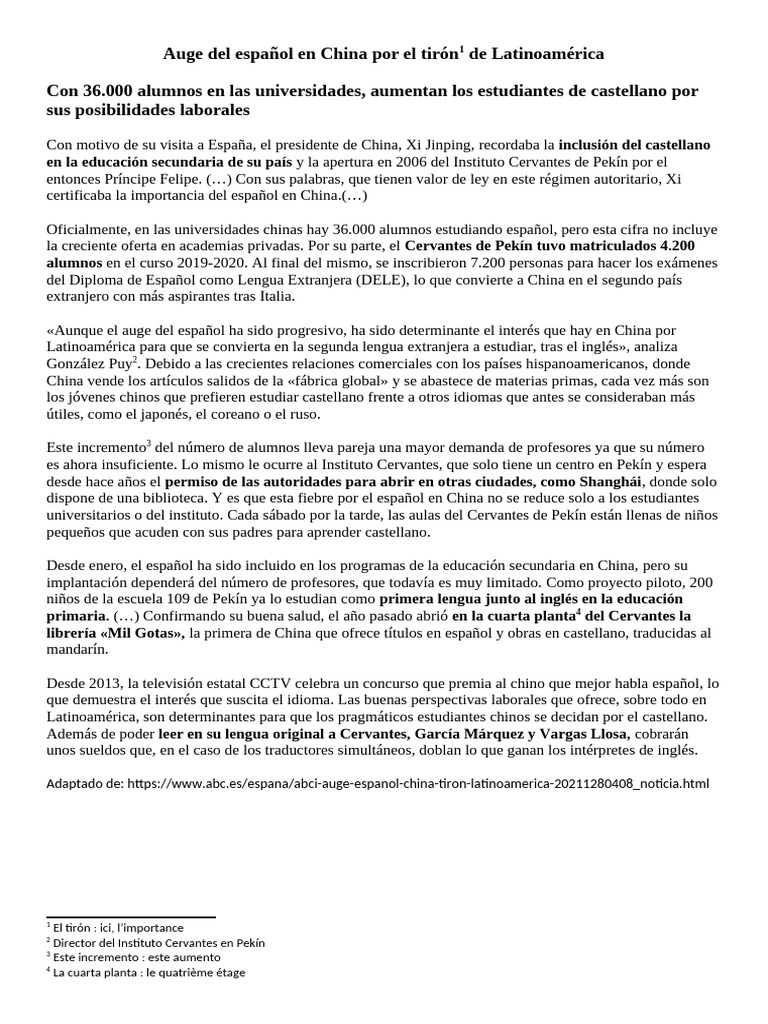 Auge Del Español en China Por El Tirón de Latinoamérica | PDF | Lengua ...