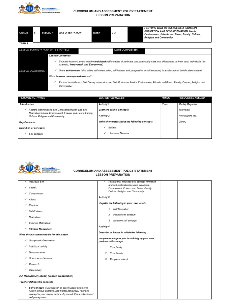 Self-Concept and Motivation in Life Orientation | PDF | Self Concept ...