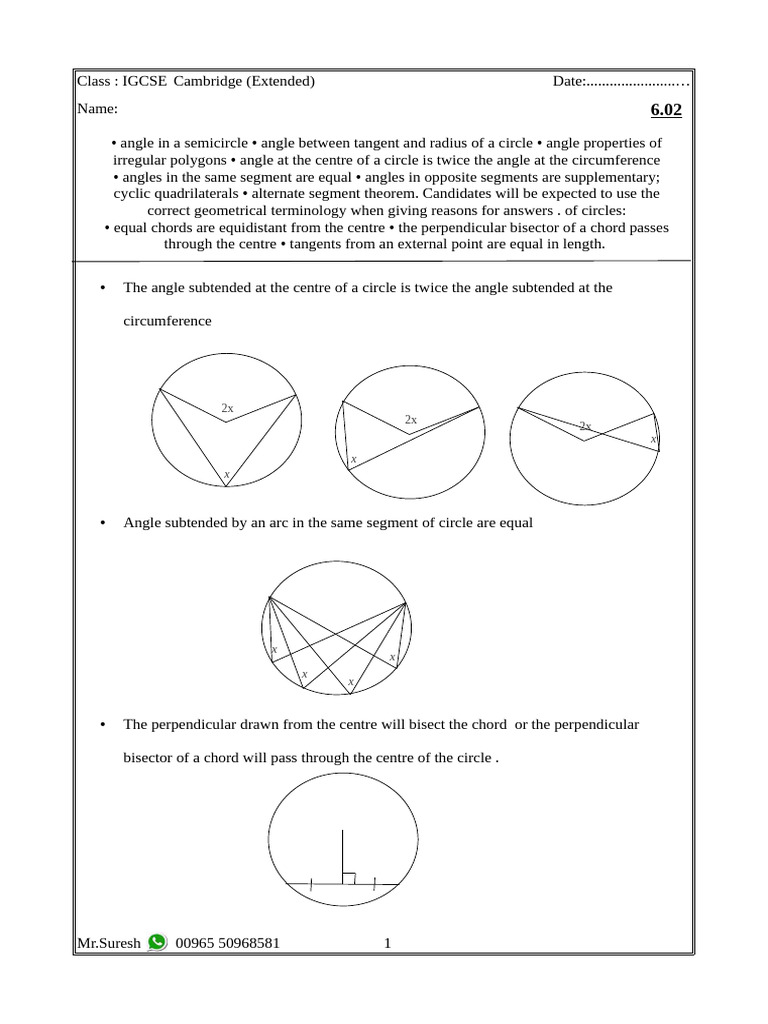 6.2Circle theorems | PDF | Circle | Perpendicular