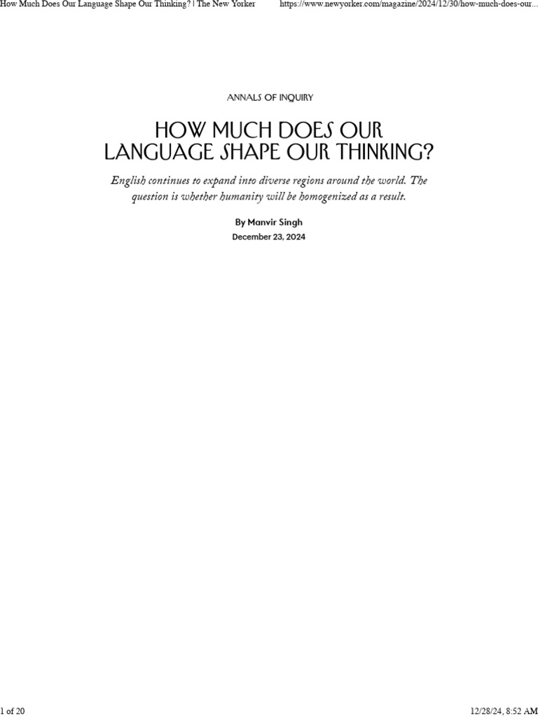 How Much Does Our Language Shape Our Thinking - The New Yorker | PDF ...