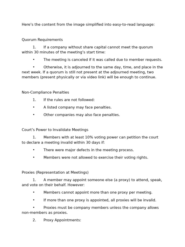 Quorum and Proxy Rules for Meetings | PDF