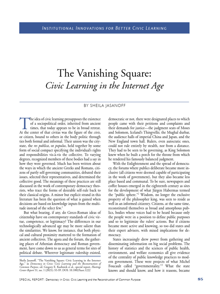 Jasanoff 2021 The Vanishing Square | PDF | Democracy | Political Ideologies