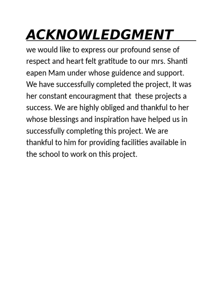 Project Acknowledgment for Mrs. Eapen | PDF