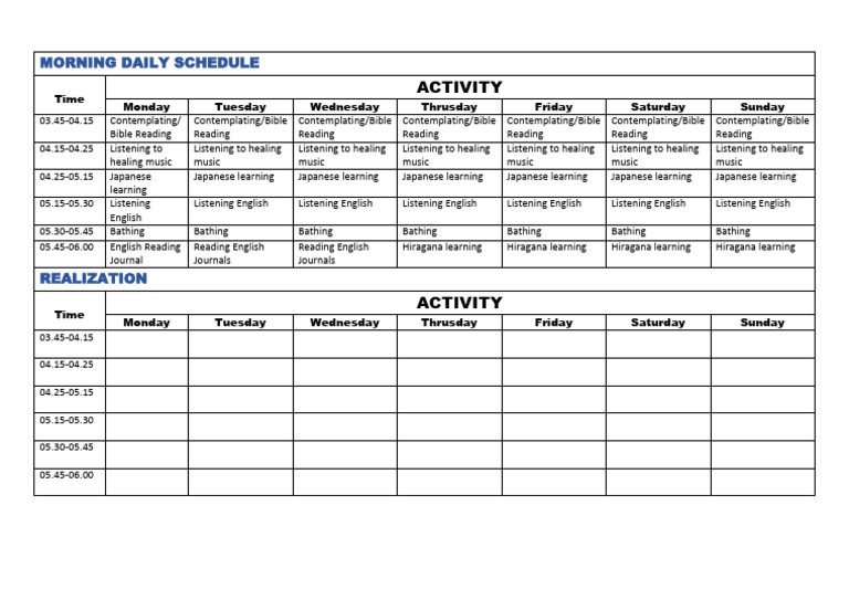 Morning Daily Schedule | PDF