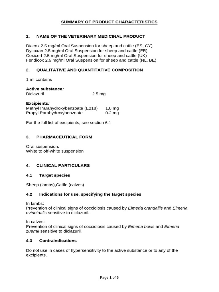 Eu SPC Esv0368001 DCP Diacox 2.5 MG ML Oral Suspension For Sheep and ...