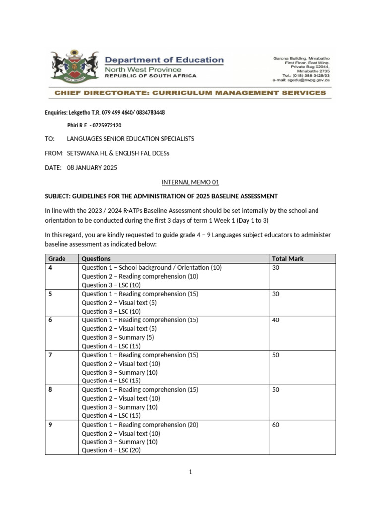 2025 Baseline Assessment Guidelines - Languages FF | PDF | Learning | Cognition