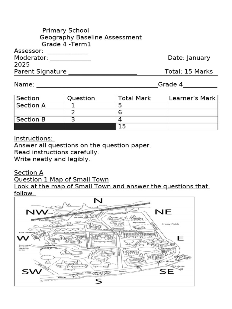Grade 4 Geography Baseline Test Term1 2025 | PDF | Learning | Cognition