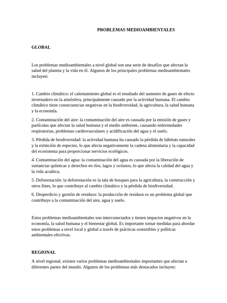 Tres problemas medioambientales clave | PDF | Contaminación | Entorno ...