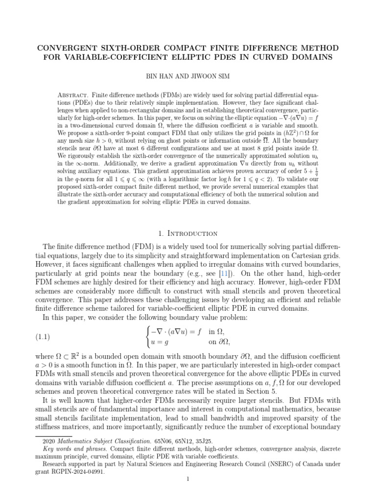 Convergent Sixth-Order Compact Finite Difference Method For Variable-Coefficient Elliptic Pdes ...