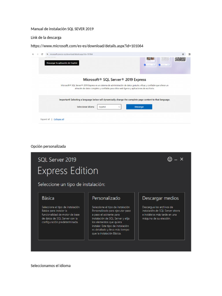 Manual de instalación SQL SEVER 2019 | PDF