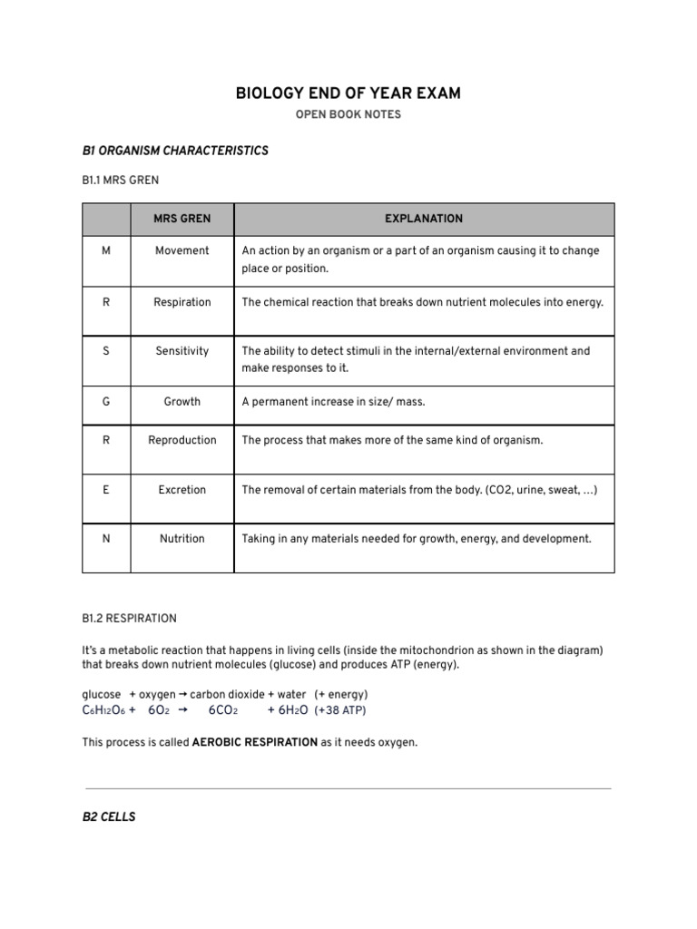 Biology Exam: Organism Characteristics & Cells | PDF | Digestion | Heart
