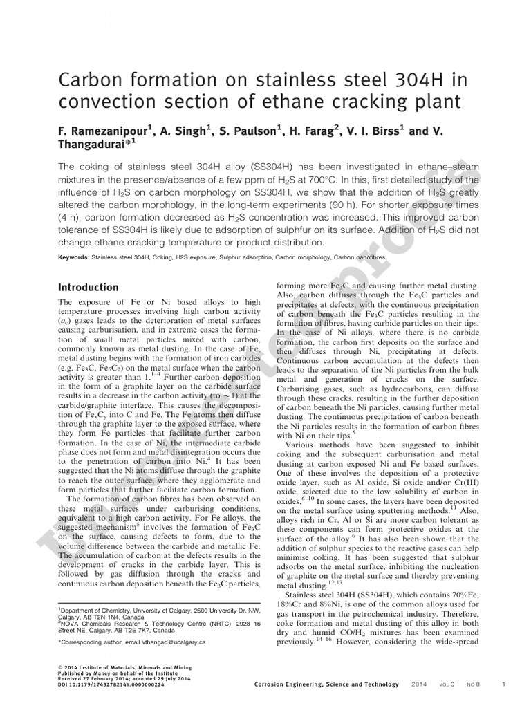 Ethane Cracking: SS304H Coking Study | PDF | Scanning Electron ...