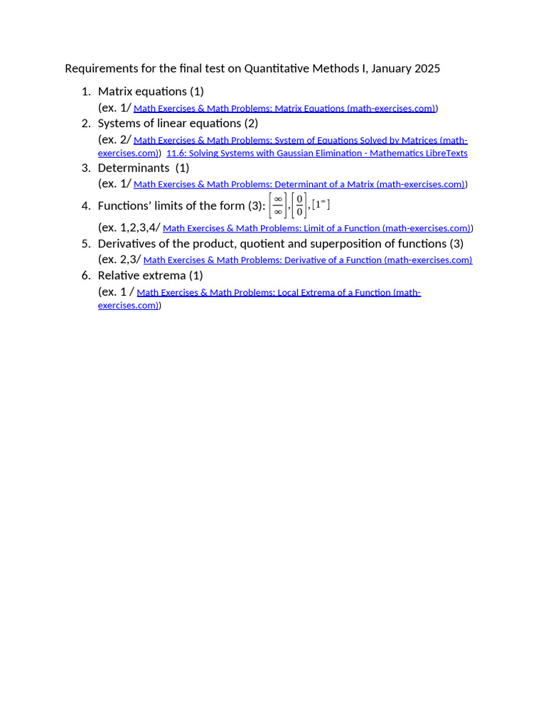 Final Test Requirements: Quantitative Methods I | PDF