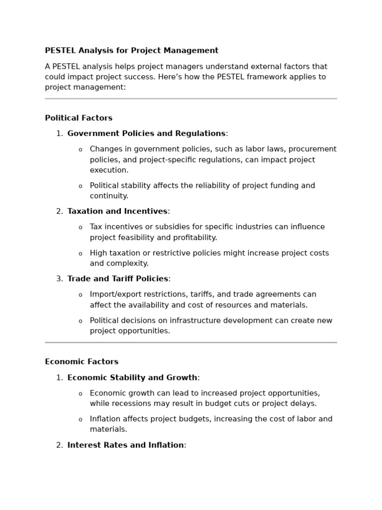 PESTEL Analysis For Project Management | PDF | Inflation | Taxes