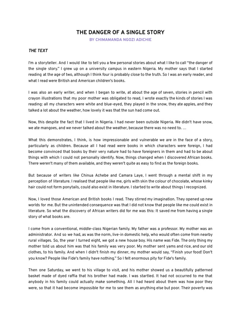 The Danger of A Single Story | PDF | Stereotypes