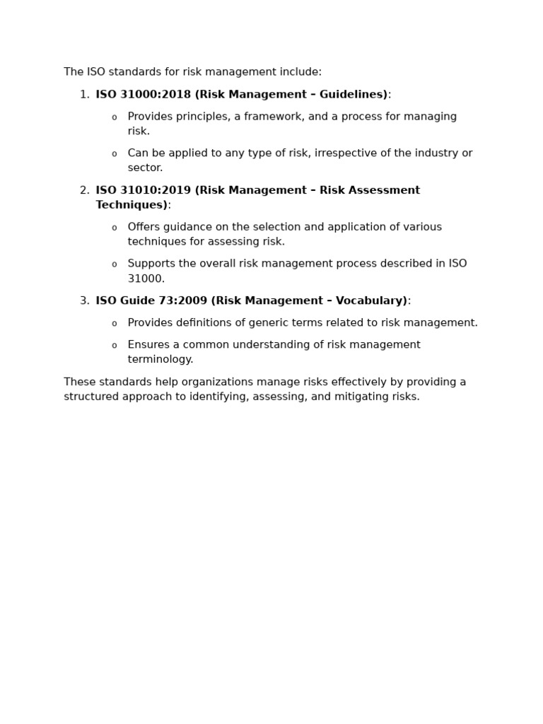 The ISO Standards For Risk Managements | PDF