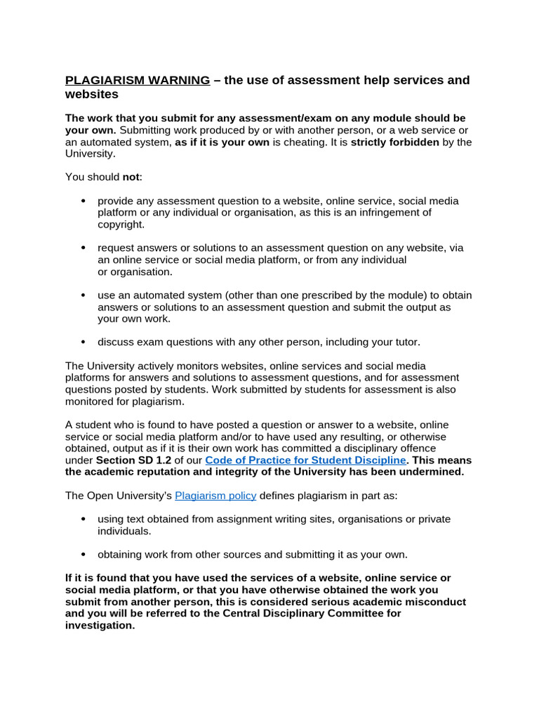 PLAGIARISM WARNING For Modules | PDF