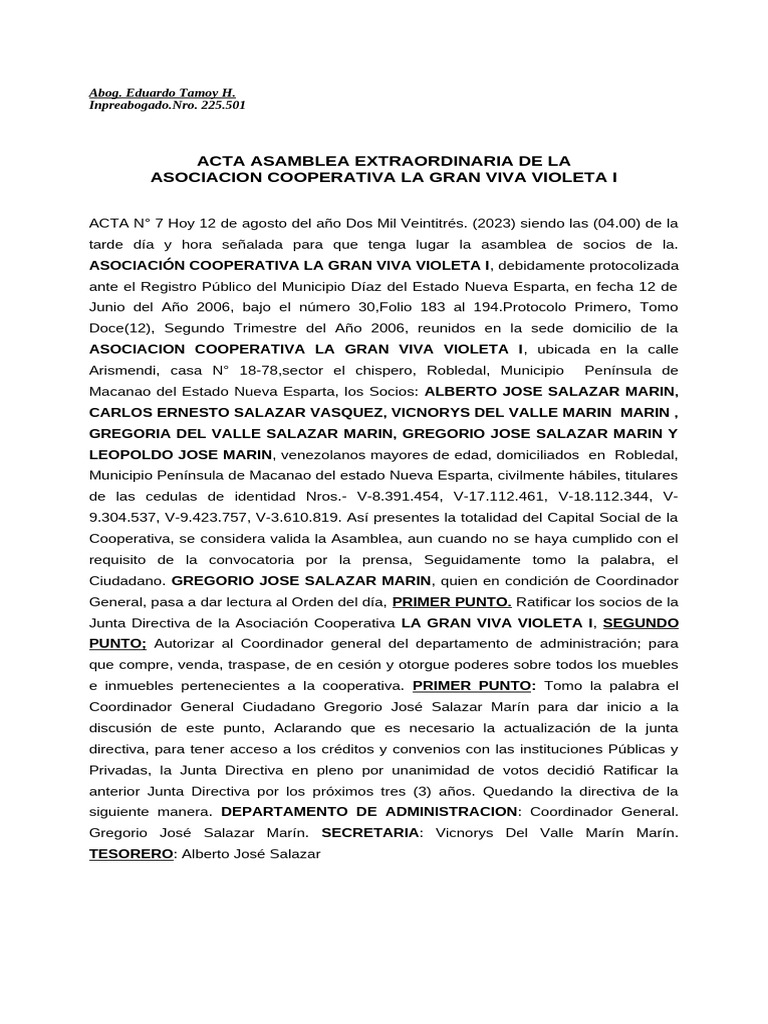 Acta Corregida Gran Viva Violeta | PDF | Cooperativa | Gobierno