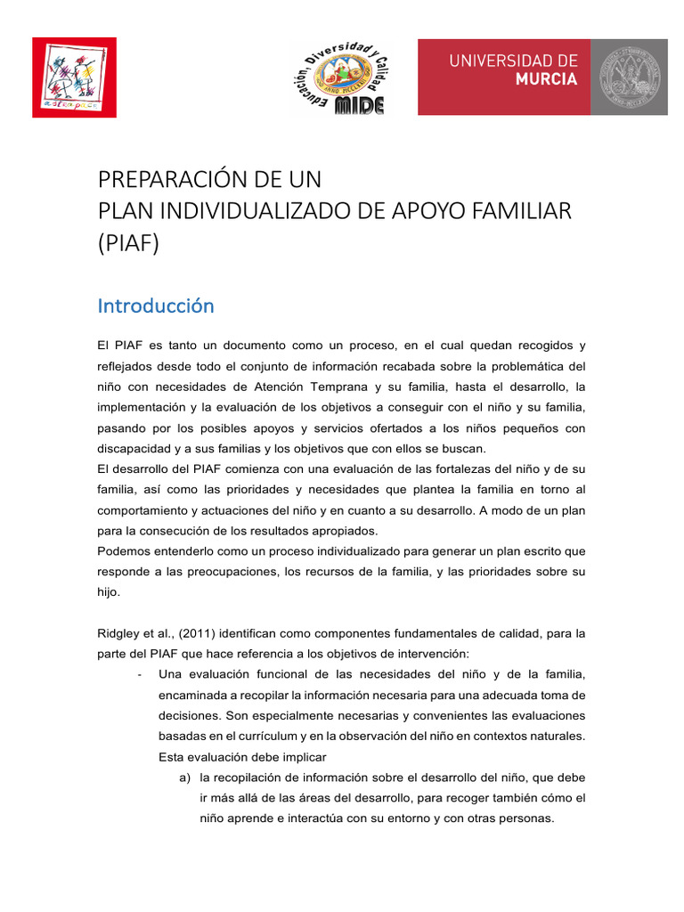 Piaf Instruc Resumen | PDF | Evaluación | Plan de estudios