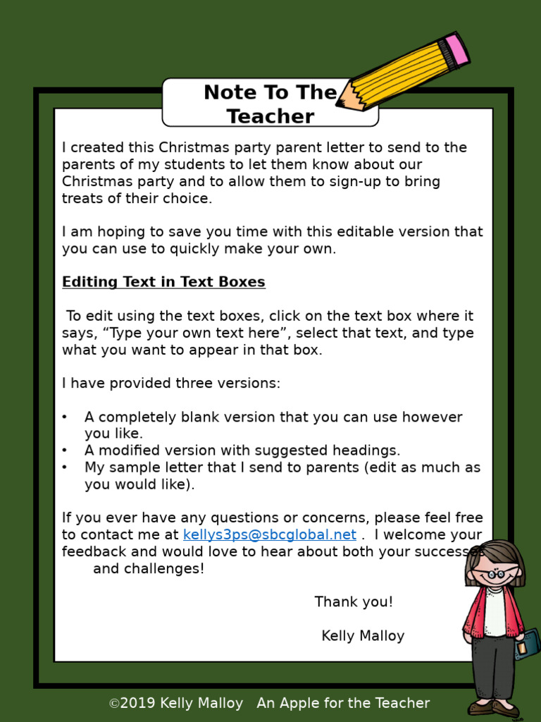Christmas Party Parent Letter Editable | PDF