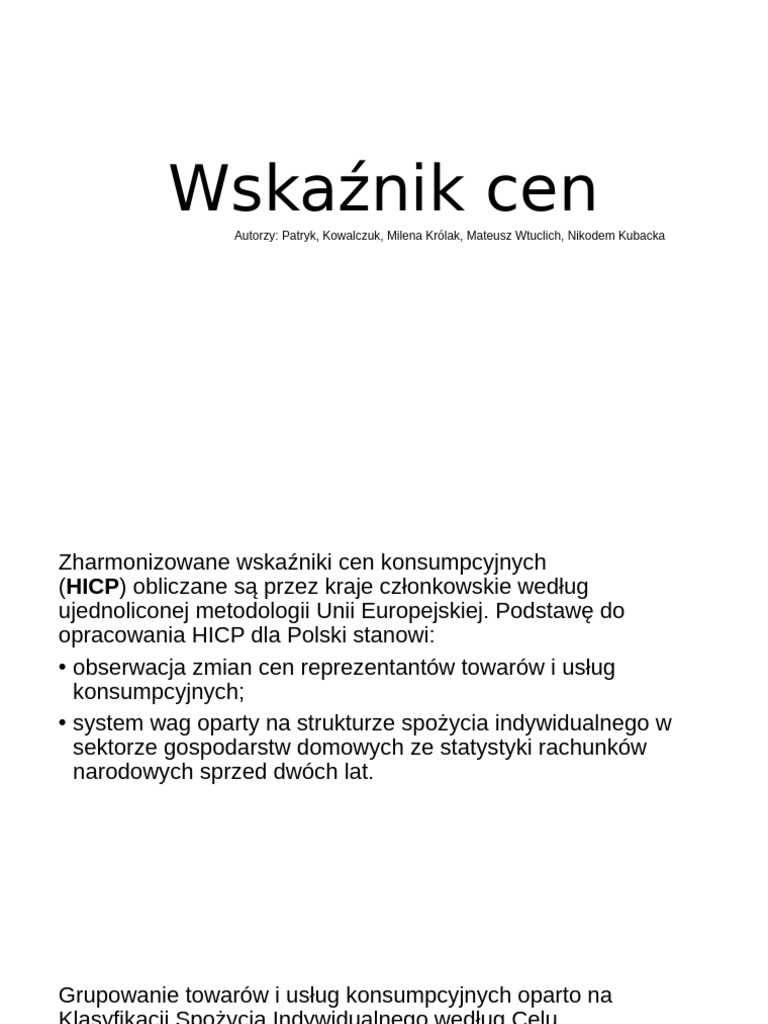 Prezentacja Wskaźnik Cen | PDF