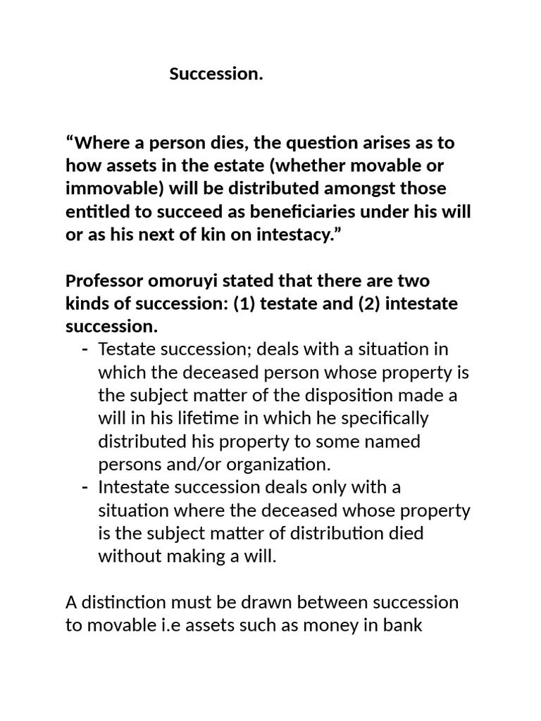 Understanding Succession: Testate vs. Intestate | PDF | Intestacy ...
