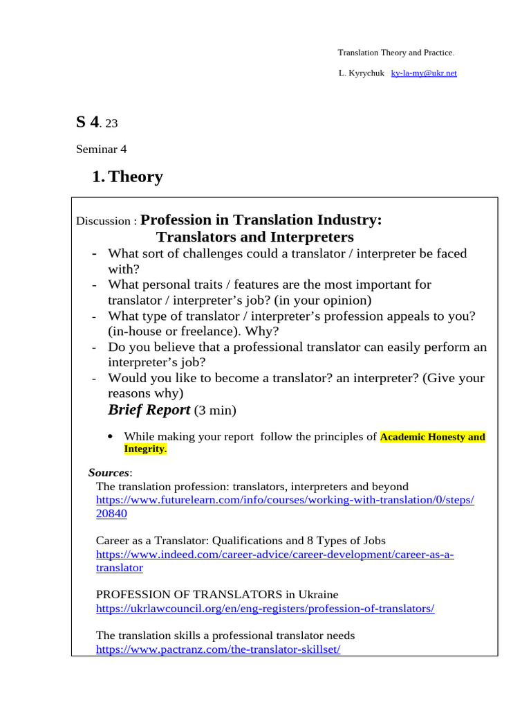 Translation. Seminar 4. | PDF | Translations | Language Interpretation