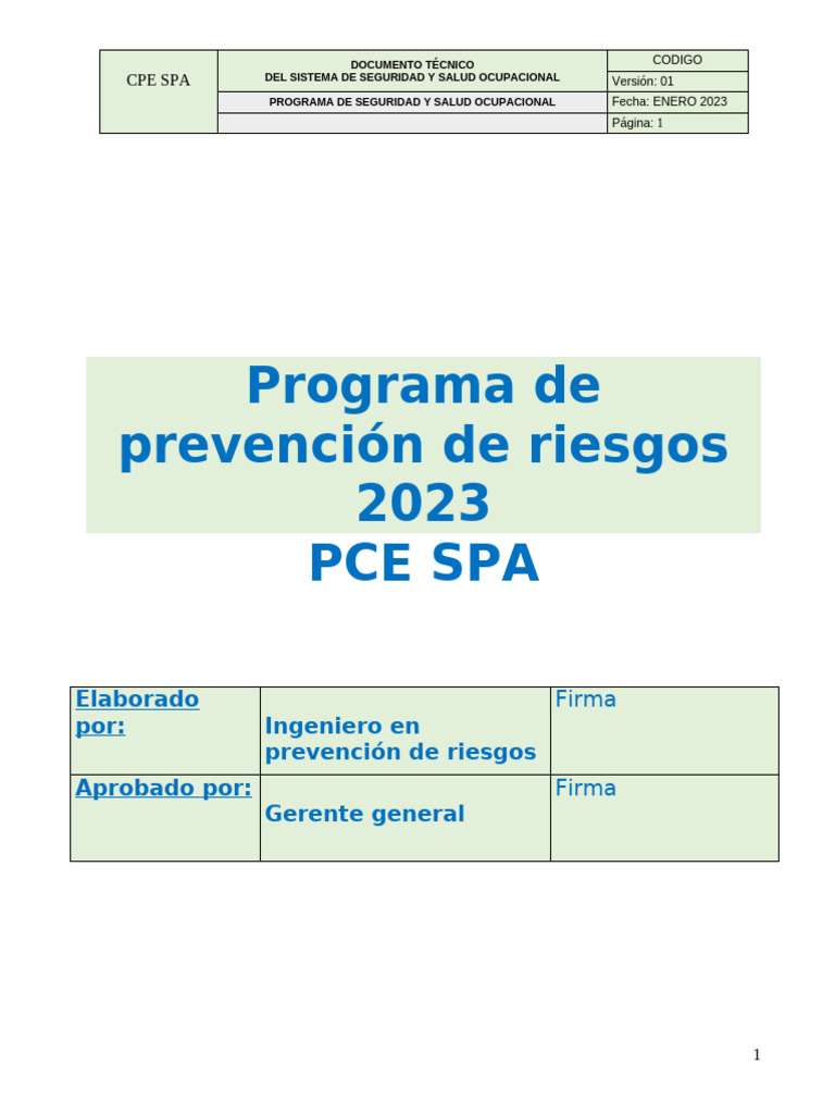 Programa Anual de Prevencion 2023 | PDF | Seguridad y salud ocupacional | Lugar de trabajo
